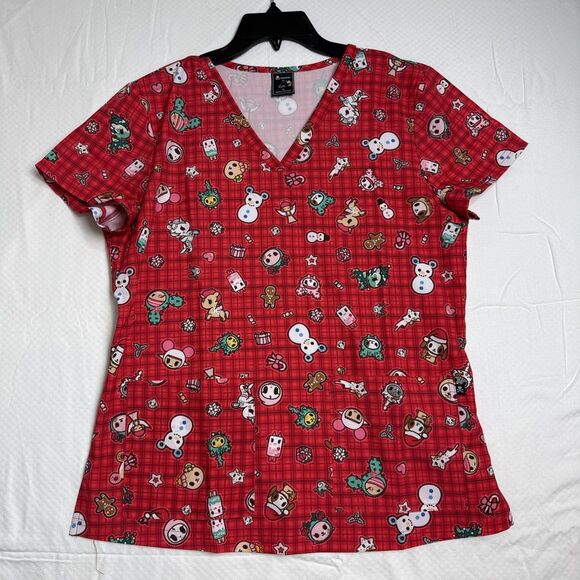 koi | Tops | Tokidoki By Koi Women Sz M Scrub Top Christmas Red Plaid ...